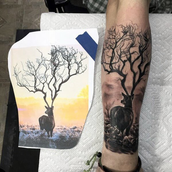 30 Tree-Themed Deer Tattoo Design For Love of Nature and Animals
